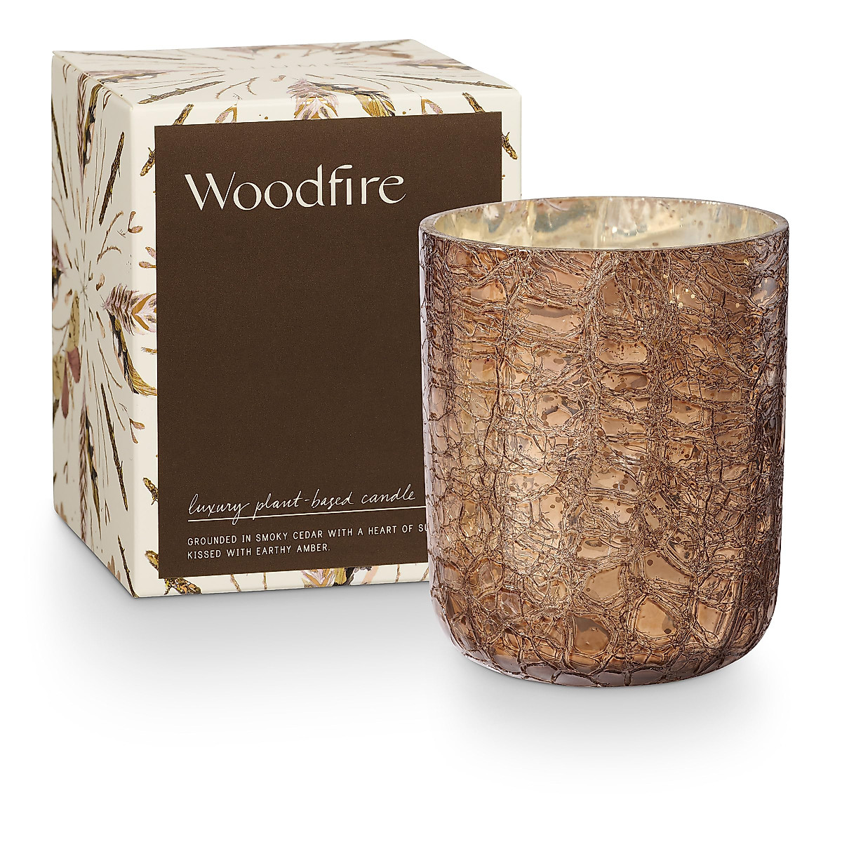 ILLUME Noble Holiday Woodfire Large Crackle Glass Candle