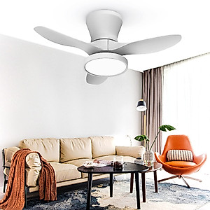 ocioc Quiet Ceiling Fan with LED Light DC motor 32 inch Large Air Volume Remote Control White for Kitchen Bedroom Dining room Patio