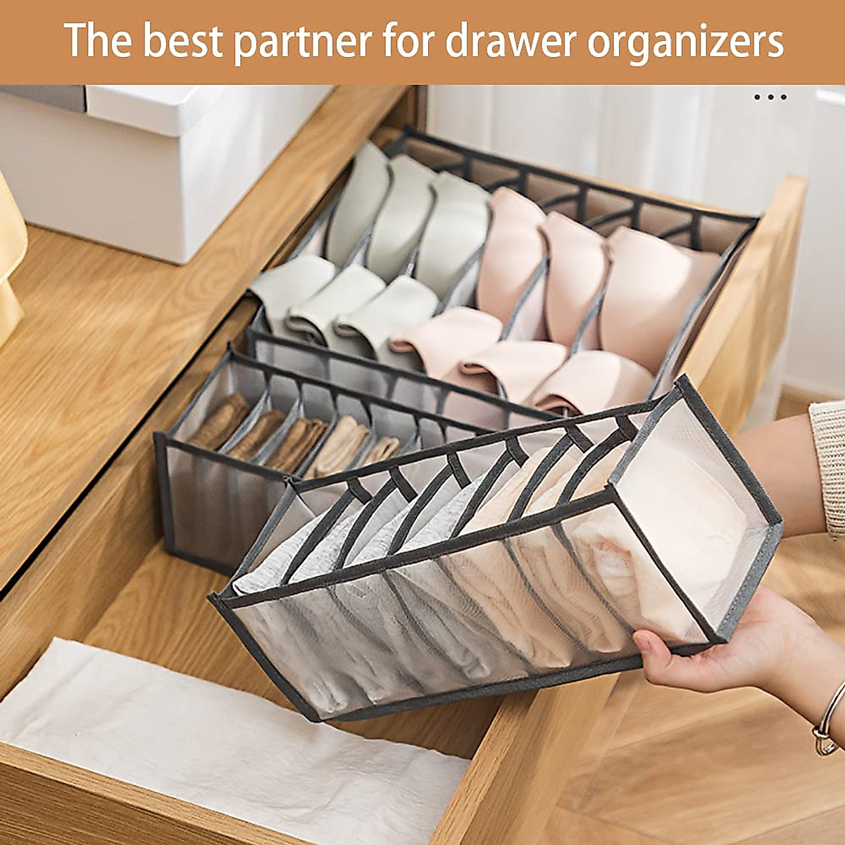 2pcs Washable Wardrobe Clothes Organizer for Folded Clothes.Jeans Compartment Storage Box for Closet Drawer, Foldable Closet Drawer Organize for Bedroom,Dorm Room(7 Grids) (Jeans with 7 Grids-Large)