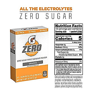 Gatorade G Zero Powder, Orange, 0.10oz Packets,(120 counts) , Pack of 12