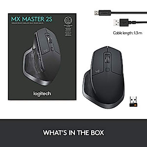 Logitech MX Master 2S Wireless Mouse – Use on Any Surface, Hyper-Fast Scrolling, Ergonomic Shape, Rechargeable, Control Upto 3 Apple Mac and Windows Computers, Graphite (Discontinued by Manufacturer)