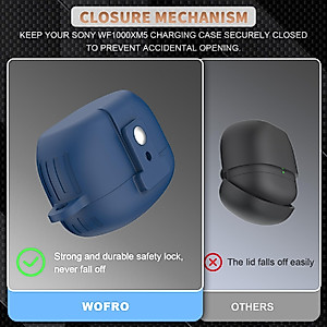 Secure Lock Case for Sony WF-1000XM5 Earbuds(2023), WOFRO Shockproof Anti-Scratch Silicone Protective Cover Skin Designed for Sony WF1000XM5 Sony XM5 Wireless Earbuds with Lanyard&Keychain (Blue)