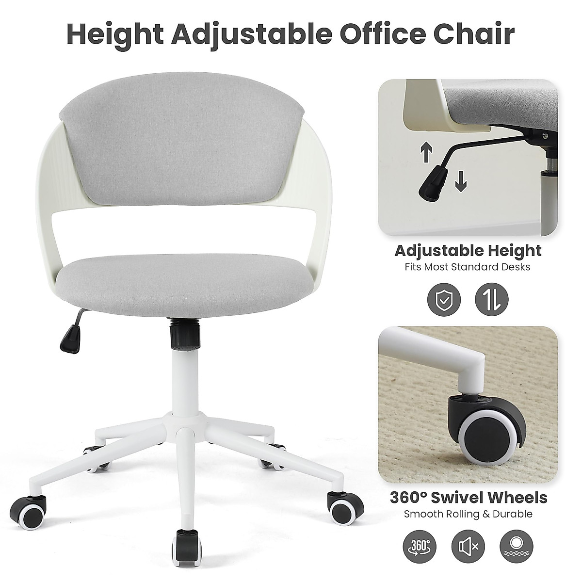 HYLONE Kids Desk Chair Set of 2, Cute Study Chair for Boys Girls Height Adjustable, Swivel Computer Task Student Chairs for Growing Teen, Office Chair for Home/School/Office, Grey