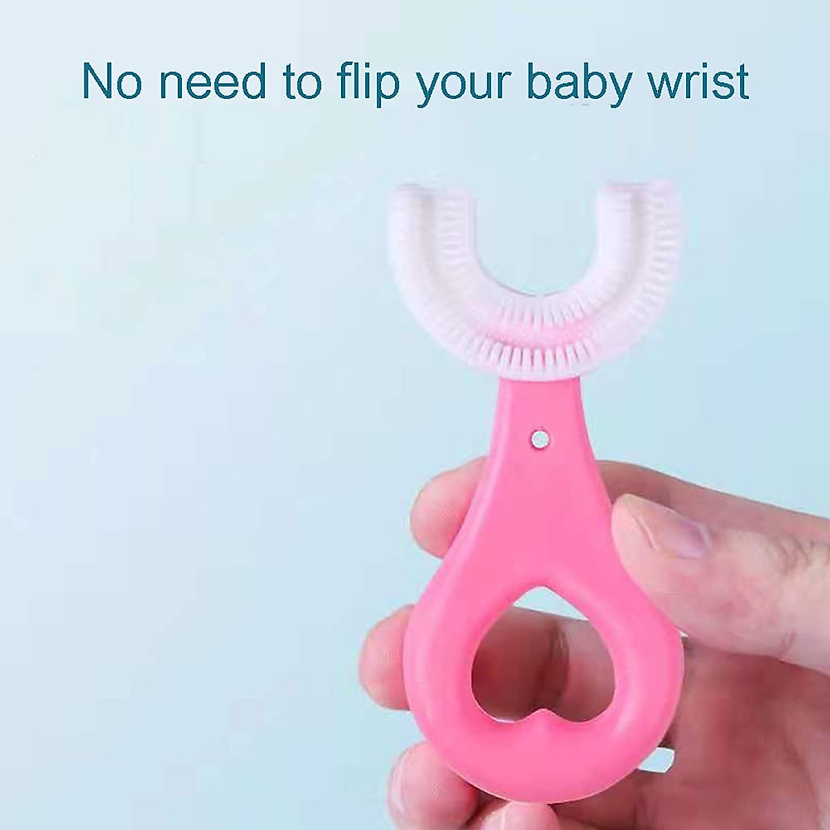 owno 2 Pack Children's U-Shaped Toothbrush, Manual Training, Food-Grade Soft Silicone Brush Head with Compact, Bristles & Easy Grip Handle, 360degree Oral Cleaning Design for Baby Care, Pink&blue