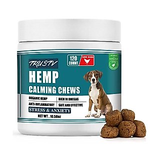 Hemp Calming Chews for Dogs - All-Natural Soothing Snacks for Stress & Dog Anxiety Relief, Dog Melatonin Calming Treats - Helps Aid with Thunderstorms, Separation, Stress Relief & Barking(120 Chews)