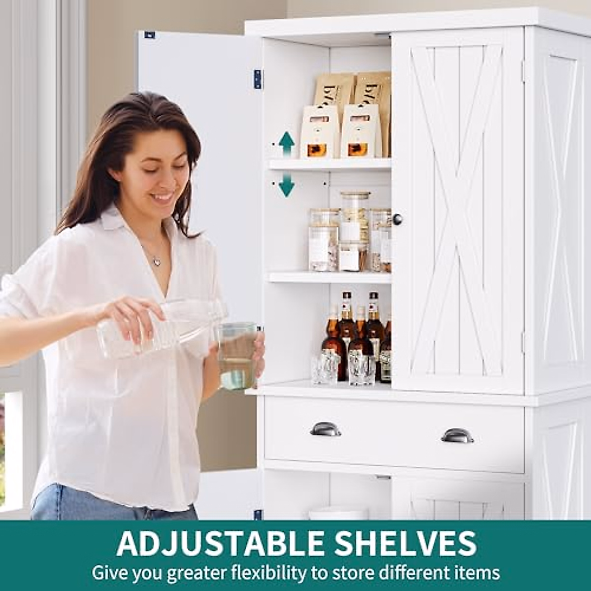 YITAHOME 72'' Farmhouse Kitchen Pantry Storage Cabinet, Tall Freestanding Cupboard with Drawer and Adjustable Shelves, Sideboard Buffet Cabinet for Kitchen, Dining Room, Living Room, White