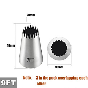 Churro Piping Tip,Piping Tips for Eclair,Open Star Pastry Tip Large for Piping,9FT Icing Tips,3 Pcs