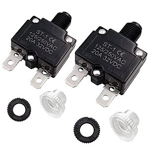 smseace 2PCS 20Amp Electric Button Breaker 125/250VAC, Overload Protector with Manual Reset, Waterproof Button Cap ST-1-20A