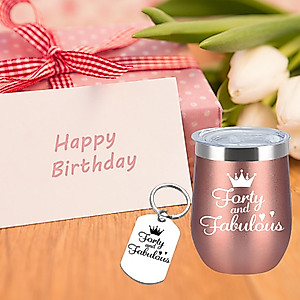 Diztoud 40th Birthday Gifts Women, Forty and Fabulous, 40th Birthday Decorations, Funny 40 Year Old Birthday Gifts for Her, Sister, Best Friends, 12oz Stainless Steel Wine Tumbler, Keychain and Box