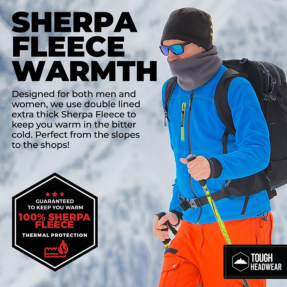 Tough Headwear Neck Warmer - Fleece Neck Gaiter, Winter Face Cover & Ski Scarf - Neck Cover for Men & Women for Cold Weather