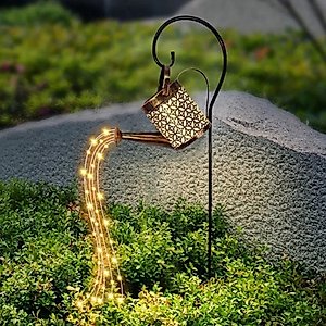 Star Shower Garden Art Light Decoration - Outdoor Hollow Out Watering Can Sprinkler Fairy Lights - Waterproof Twinkle Star Lamp -Starry Copper String Lighting Yard Art Décor