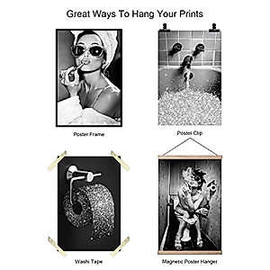 Bathroom Decor Wall Art Prints Glam Glitter Tissue Bathroom Artwork for Wall Black and White Modern Fashion Women Funny Bathroom Wall Art Set of 4 (8x12 in UNFRAMED, Black and White)