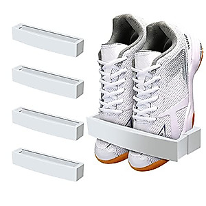 Nirxxiy Adjustable Hanging Shoe Organizer - Plastic Wall Mounted Shoes Rack, Over the Door Shoe Organizer, RV Storage, Shoe Rack for Door - 4 Pack with Sticky Hanging Strips (White)