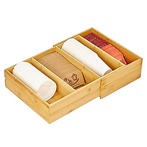 mDesign Bamboo Wood Expandable Deep Kitchen Drawer Organizer Tray Bin for Kitchen; Organize Drawers, Counters, Shelves; Holds Plasticware, Lids, Towels, Utensils; Home Sort Collection - Natural