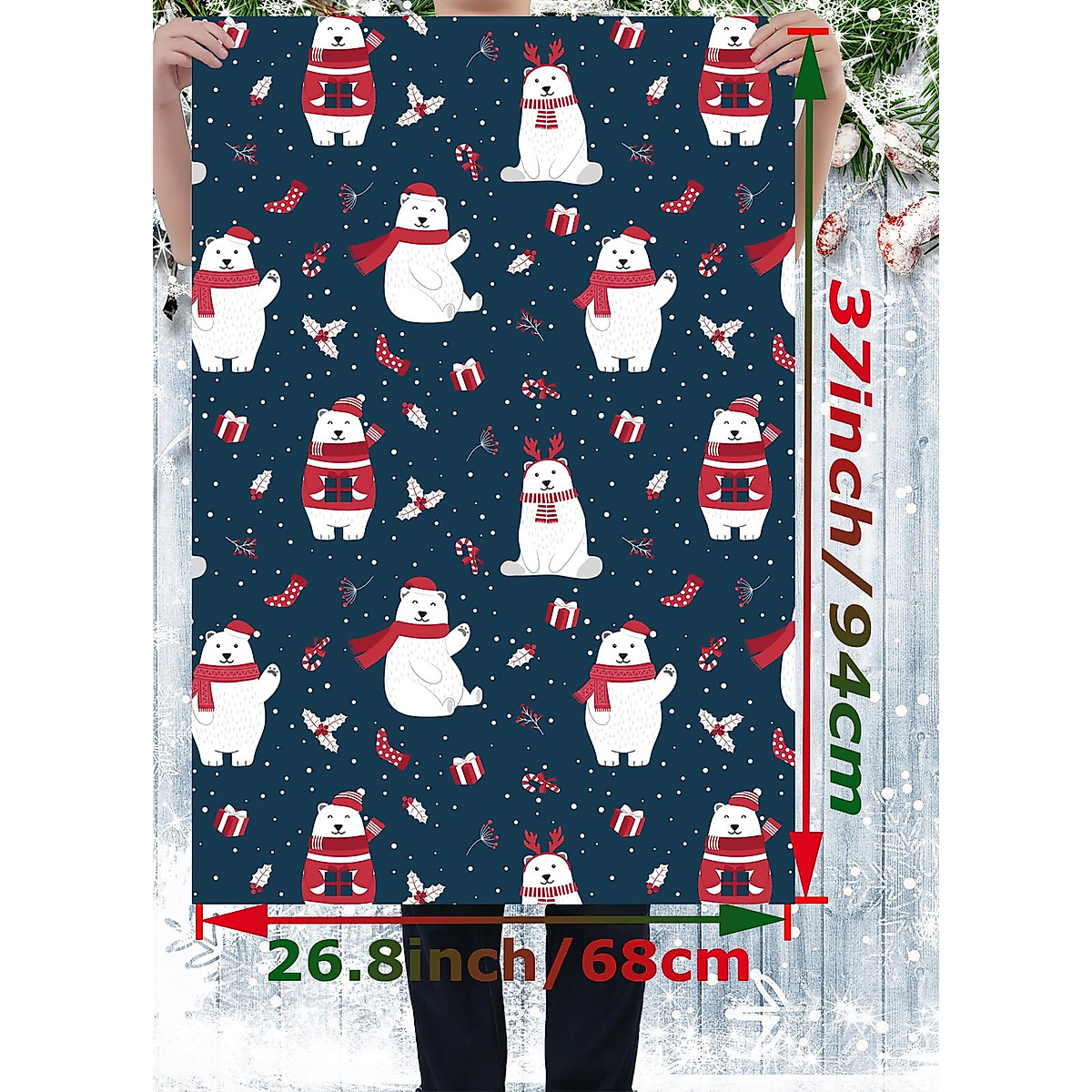 U'COVER Christmas Wrapping Paper for Kids Boys Girls 6 Large Sheet Gift Wrapping Paper for Women Men Christmas Dinosaur,Bear,Llama Sloth Xmas Holiday New Year Wrap Paper Folded Flat 27 * 37inch