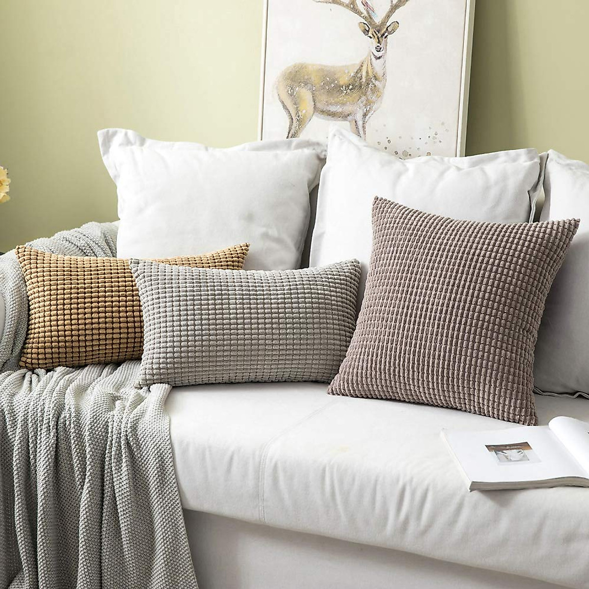 MIULEE Pack of 2 Lumbar Pillow Covers Super Soft Corduroy Decorative Throw Pillows Brown Couch Home Decor for Cushion Sofa Bedroom Living Room 12 x 20 Inch