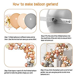 Amandir 129Pcs Hobo Peach Balloons Garland Kit Baby Shower Birthday Decorations, Blush Macaron Pastel Orange Rose Gold Gray Confetti Balloon Balloons for Wedding Bridal Bachelorette Party Supplies