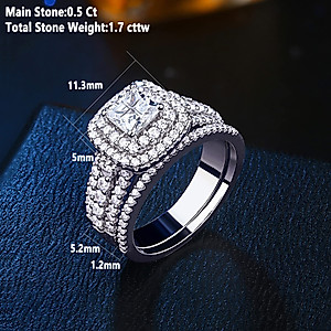 Newshe Wedding Rings for Women Engagement Ring Sets Sterling Silver Cz 1.7Ct Princess Cross Size 7