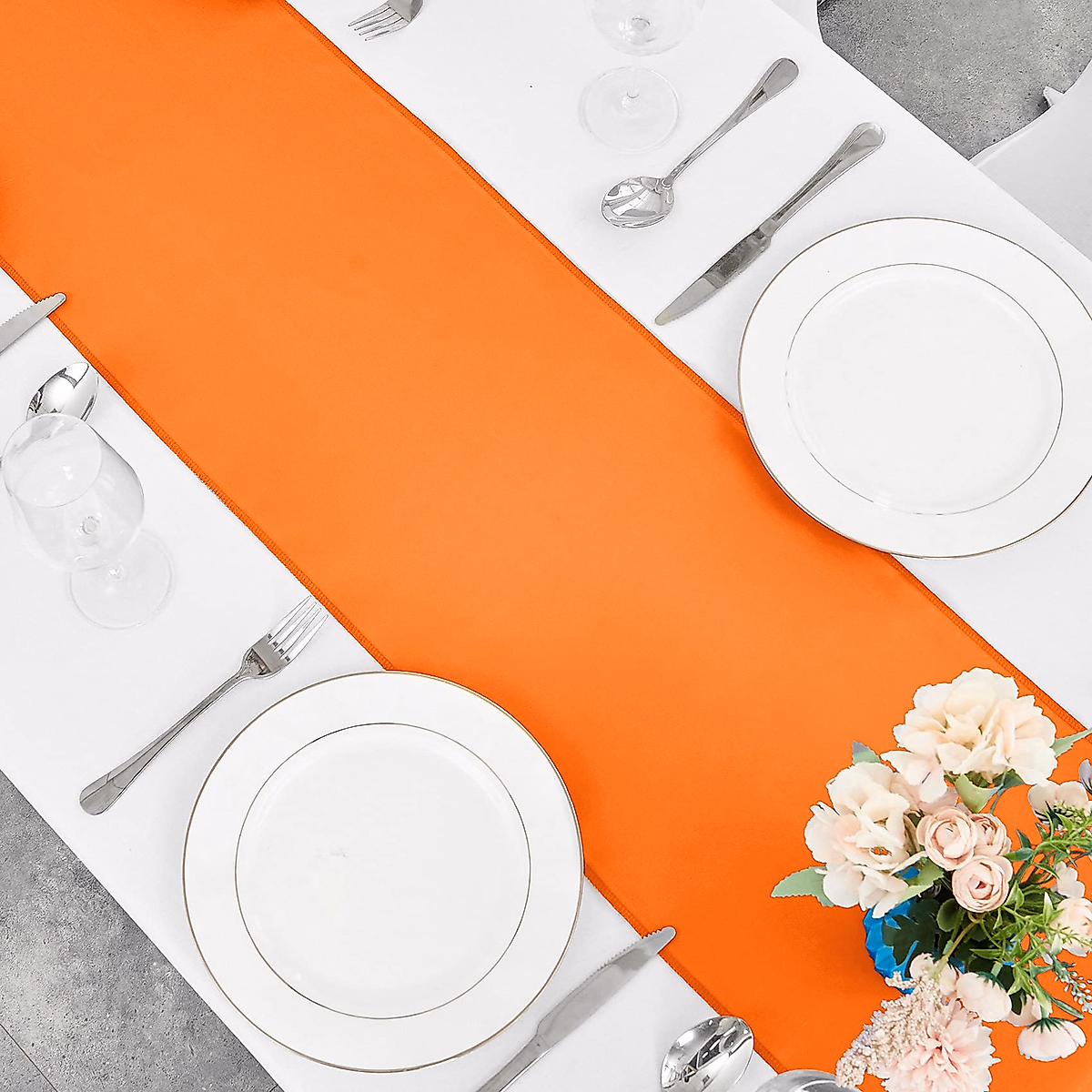 4-Pack Orange Satin Table Runner 12 x 108 Inch Long Bright and Smooth Silk Fabric Table Runner for Wedding Banquet Birthday Party Decoration