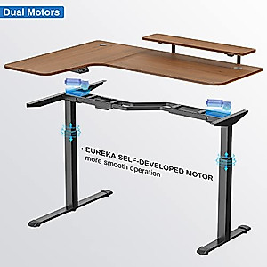 EUREKA ERGONOMIC L Shaped Standing Desk with Keyboard Tray, 61 Inch Electric Height Adjustable Computer Desk, Dual Motor Sit Stand Desk, Stand Up Corner Gaming Table with RGB Monitor Stand,Walnut/Left