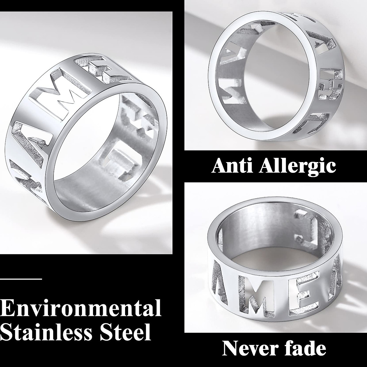 Personalized Name Ring for Men Women Stainless Steel Rings Custom Jewelry