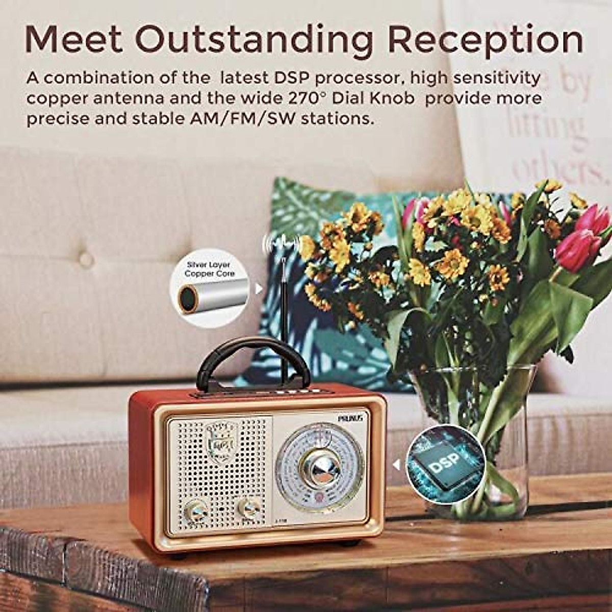 J-160 Retro AM FM Shortwave Radio, J-110 Vintage AM FM Shortwave Tabletop Radio with Excellent Reception, SD Card USB Drive Aux-in MP3 Player, Battery Operated by PRUNUS
