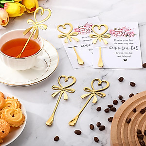 Skybooly 25 Sets Bridal Shower Tea Party Favors for Guests Mini Coffee Spoons Small Tea Spoons Heart Spoon Love Spoon with Bow with Thank You Cards Wedding Souvenirs Tea Party Supplies