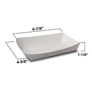 MT Products French Fries Paper Food Tray - 6.9" x 6.6" x 1.2 (50 Pieces) White Shallow Serving Nachos Boats Disposable - Grease Resistant Trays - Made in The USA
