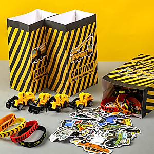 Construction Theme Party Favors Birthday Supplies Goodie Favor Bags Waterproof Truck Car Sticker Mini Engineering Car Toys Rubber Bracelets for Shower Return Present Construction Supplies (86)