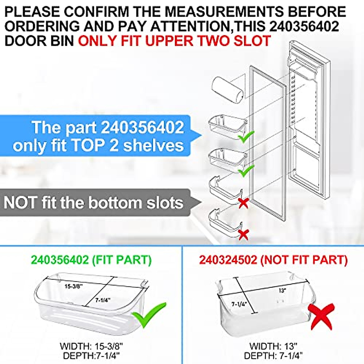 (2-Pack) UPGRADE 240356402 Refrigerator Door Bin Replacement Part,Compatible with Frigidaire Refrigerator Door Shelf LFSS2612TF0 FGUS2642LF2 LGUS2642LF1 LFSS2612TE0 AP2549958 FGHS2631PF4A Door Shelf