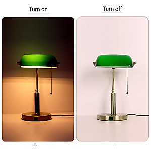 FIRVRE Glass Bankers Desk Lamp USB Wireless Charging Port LED Desk Lamp Classic Retro Pull Chain Switch Table lamp Reading Modern for Home Office nightstand Bedside Study Desk Library (Green)