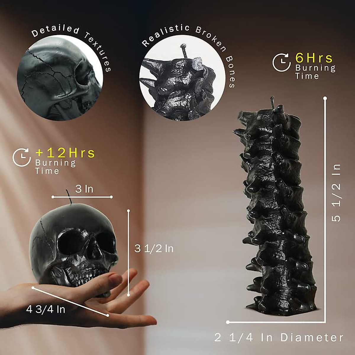 GAVIA Skull Candle Set - Scented 4 Pack - Gothic Decor - Goth Room Decor - Black Skull Decor for Home - Horror Decor - Spooky Home Decor - Gothic Home Decor - Goth Decor - Halloween Decor - Emo Decor