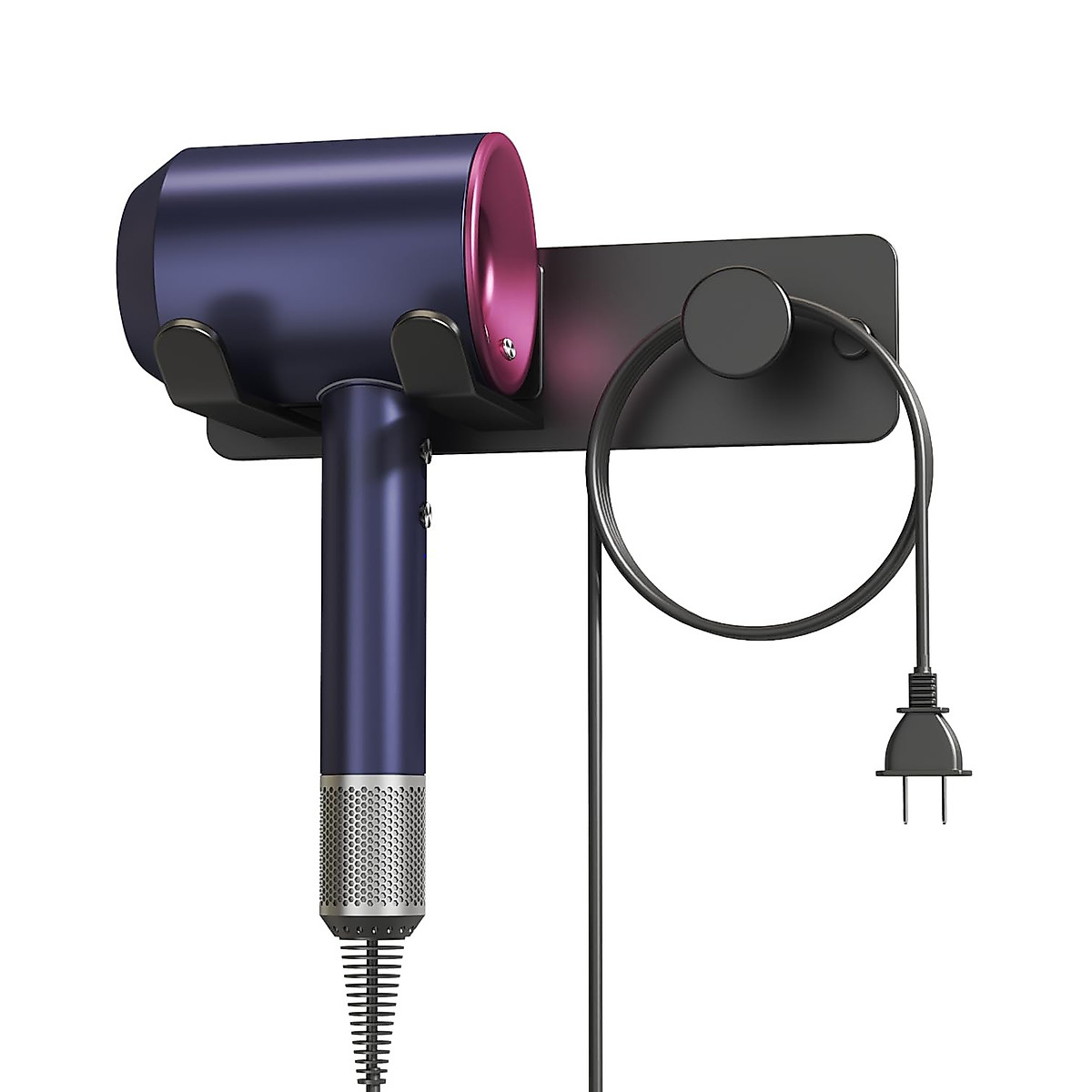 WOJIUBUXIN Hair Dryer Holder Wall Mount Matte Black Hair Dryer Holder for Bathroom Cabinet SUS 304 Stainless Steel Blow Dryer Holder Compatible with Dyson Hair Dryers