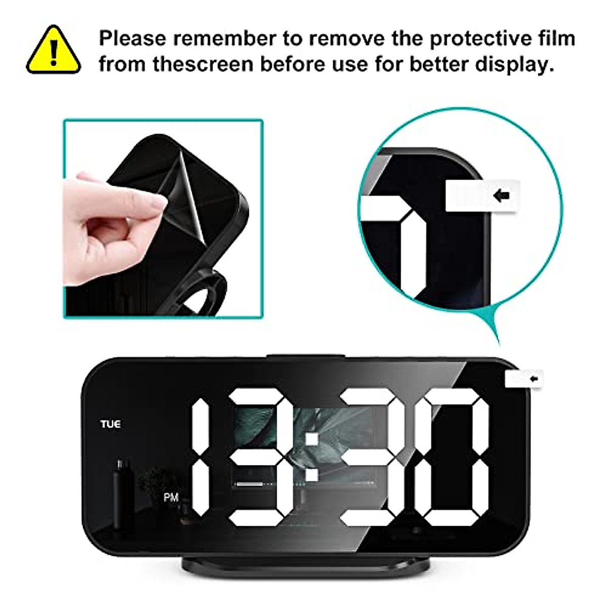EDUP LOVE Digital Alarm Clocks, LED Mirror Electronic Clock, Snooze Mode, 12/24H, Adjust Brightness, Modern Desk & Wall Clocks for Bedroom Living Room Office - Black