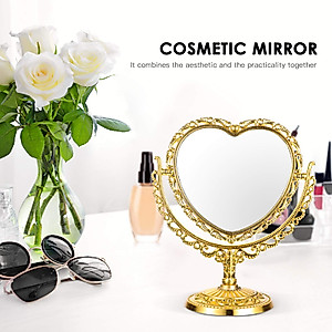 Luxshiny Vanity Mirror Heart Shaped, Double Standing Mirror Heart Shaped Mirror for Home Kitchen Table (Golden)