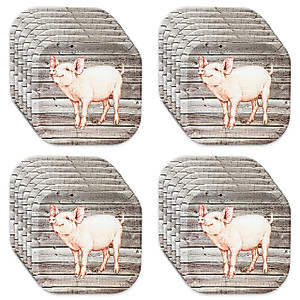 Havercamp Pig 9” Plates on Barnwood (24 pcs.)! Authentic and Cute Pig on a Rustic Barnwood Background. 24 Lg. 9 in. Square Dinner Plates. Pair with the Farm Table Collection!