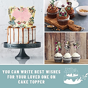 Nelton Party Supplies For Vintage Alice Includes Cake Topper, 24 Cupcake Toppers, 20 Latex Balloons, Happy Birthday Backdrop, 1 Table Cloth , 1 Banner, 2 Paper Clocks