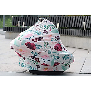 Baby Carseat Cover with Carrying Pouch Nursing/Breastfeeding 3 in 1 Multi-Use Extra Soft Floral Car Seat Canopy Baby Shower/New Moms and Dads