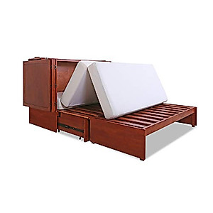 Emurphybed Daily Delight Murphy Cabinet Chest Bed with Charging Station & 6" Memory Foam Mattress, (Queen, Cherry)