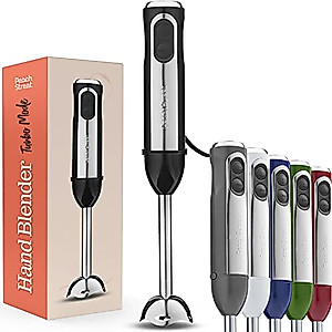 Powerful Immersion Blender, Electric Hand Blender 500 Watt with Turbo Mode, Detachable Base. Handheld Kitchen Blender Stick for Soup, Smoothie, Puree, Baby Food, 304 Stainless Steel Blades (Black)