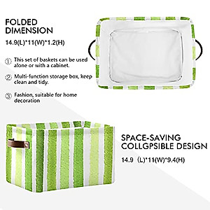 TSENQUE Large Storage Bins, Striped Lime Green Storage Cube Box, Foldable Toy Clothes Storage Baskets for Pantry