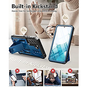 SOiOS for Samsung Galaxy S22 Protective Case: Military Grade Drop Proof Protection Mobile Phone Cover with Kickstand | Rugged Shockproof TPU Matte Textured Sturdy Phone Bumper (Blue)