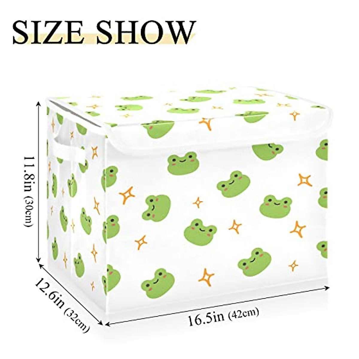 Kigai Storage Basket Cute Frog Storage Boxes with Lids and Handle, Large Storage Cube Bin Collapsible for Shelves Closet Bedroom Living Room, 16.5x12.6x11.8 In