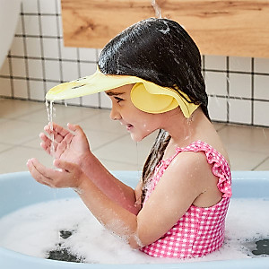Baby Shower Cap Shampoo Visor Shield hat Kids Bath Washing Hair Rinser Prevents Water from Pooling in Face for Protector Toddler Children(Yellow)