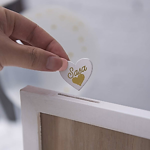 Wedding Guest Book, Y&K Homish Drop Top Frame Sign Book with 100PCS Wooden Hearts, Rustic Wedding Decorations and Gift (White Wooden Frame + Picture/ Photo)