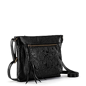 The Sak womens Sak Sanibel Leather Mini Crossbody, Black Floral Embossed Ii, One Size US