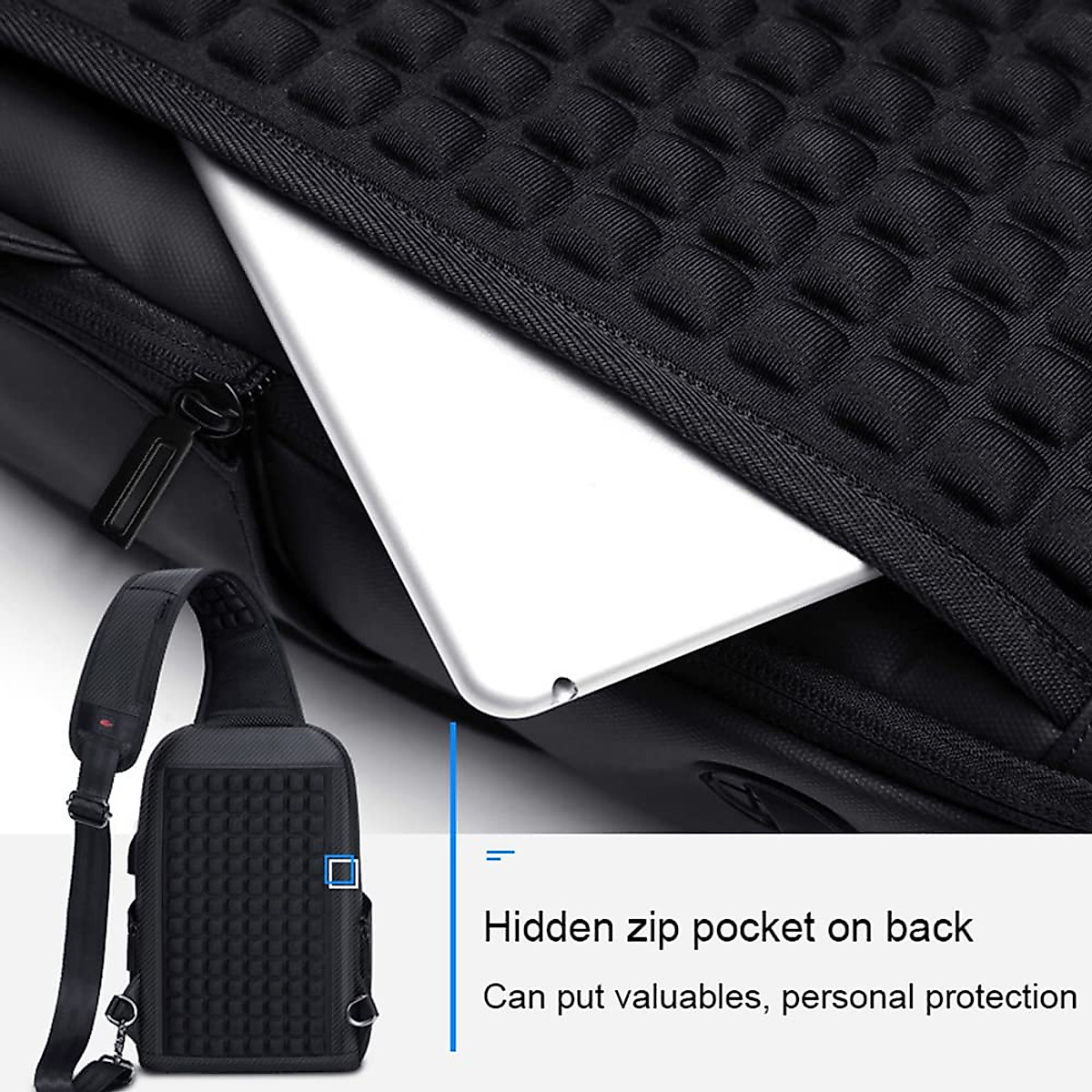 ZUK Sling Backpack for Men Waterproof Shoulder Crossbody Bag Chest Bag with USB Charging Port Small Sling Bag Fits 9.7 Inch Ipad