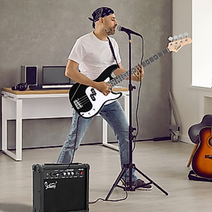 GLARRY Full Size Electric Bass Guitar Beginner Kit 4 String with AMP, Cable, Strap, Bag and Accessories (Black)