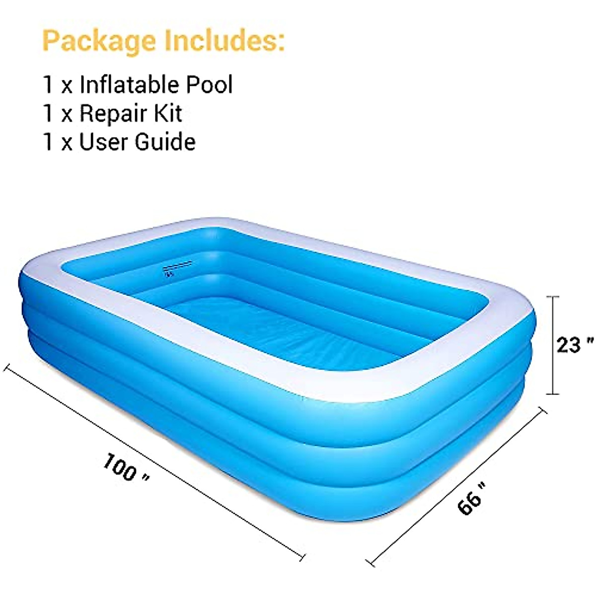 AsterOutdoor Inflatable Swimming Pool 100"x 66"x 23" Thickened, Full-Sized Above Ground Kiddle Family Lounge Pool for Adult, Kids, Toddlers, Blow Up for Backyard, Garden, Party, Blue
