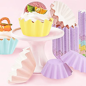 200PCS Wave Cupcake Liners, FULANDL Standard Size Muffin Liners Baking Cups, Greaseproof Coated Cupcake Wrappers for Wedding Birthday Party Baby Shower (100 Purple + 100 Pink)